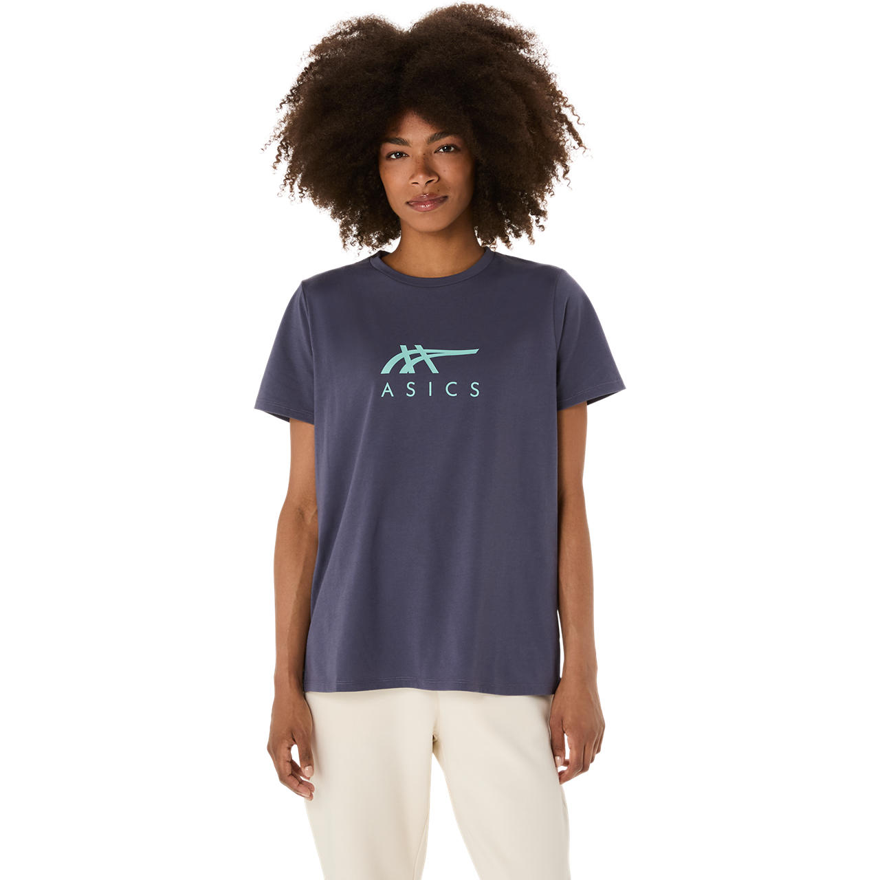 Asics - Polera ASICS Training Core Stripe Graphic Tee Manga Corta - Femenino - Azul | Ofertitas